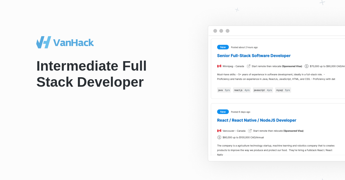 Intermediate Full Stack Developer Vanhack